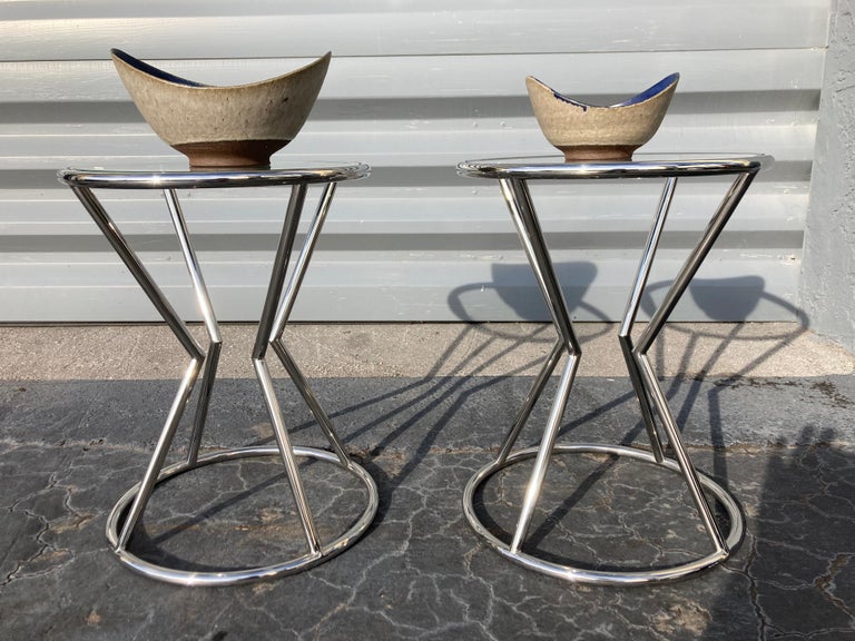 Beautiful Modern Side Tables, Stainless Steel and Glass For Sale at 1stDibs
