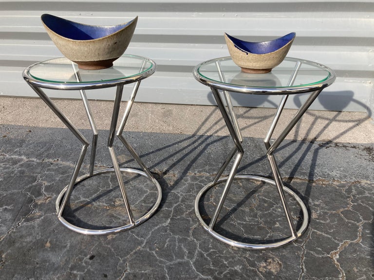 Beautiful Modern Side Tables, Stainless Steel and Glass For Sale at 1stDibs
