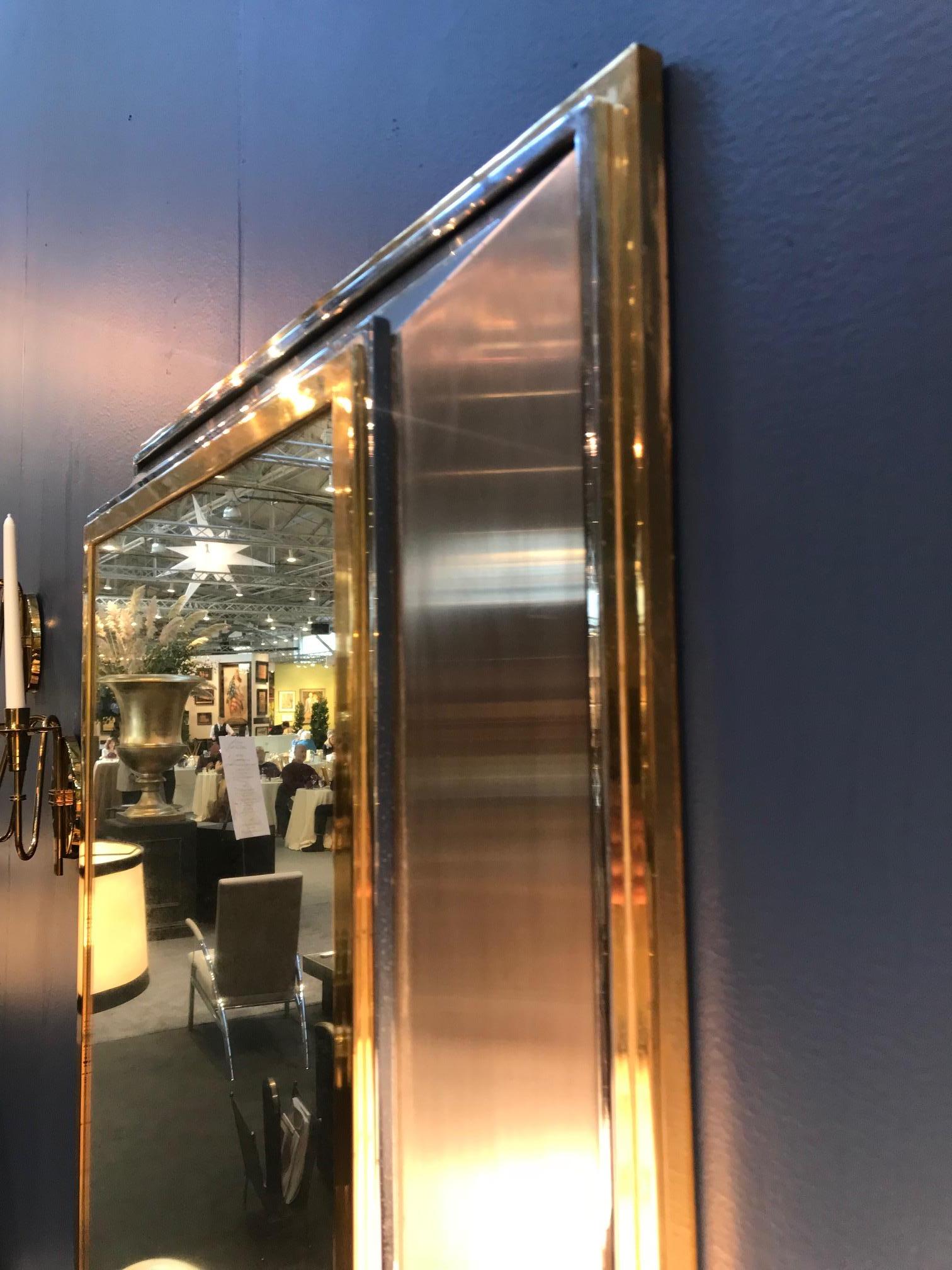 Beautiful Modernist Brass Chrome and Brushed Steal Rectangular Mirror ...