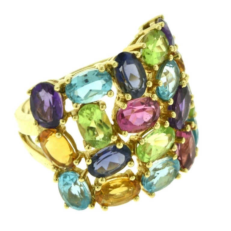 Beautiful Multi-Color Gemstone Four-Piece Set, Necklace, Bracelet, Ring ...