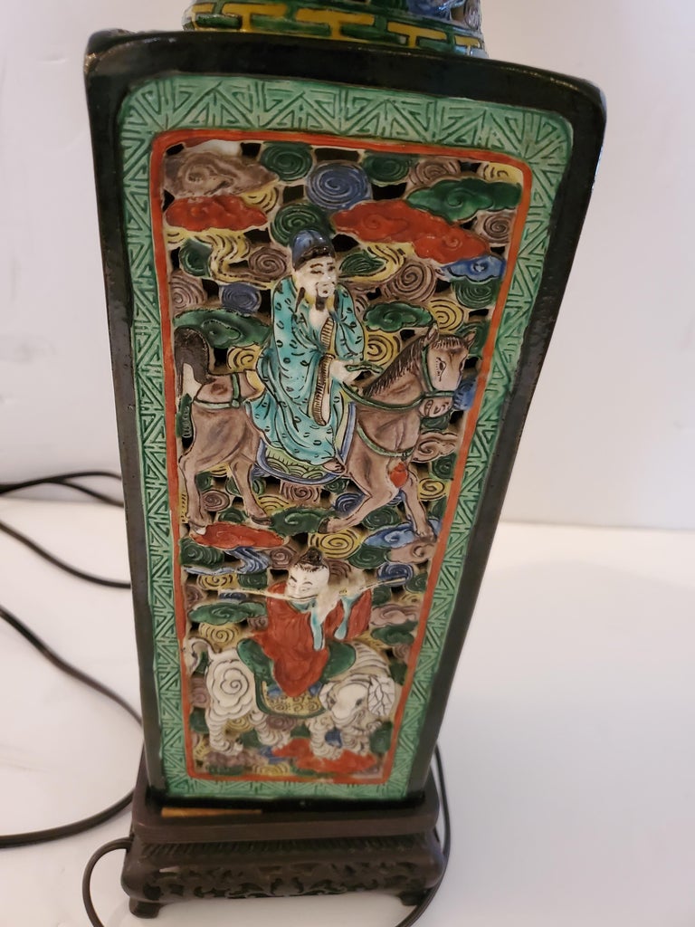 Beautiful Multi Colored Meticulously Detailed Figural Asian Table Lamp ...