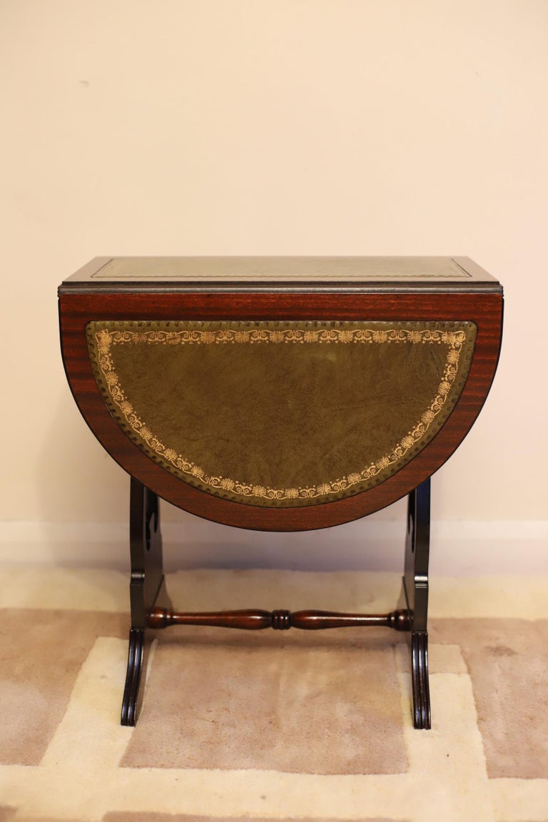 Beautiful Oval Folding Caffe Table With Leather Top For Sale at 1stDibs