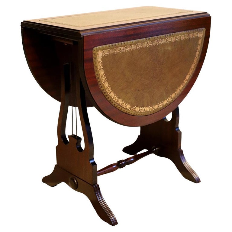 Beautiful Oval Folding Caffe Table With Leather Top For Sale at 1stDibs