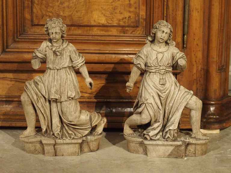 Beautiful Pair of Baroque Angels from France in Carved Oak For Sale at ...