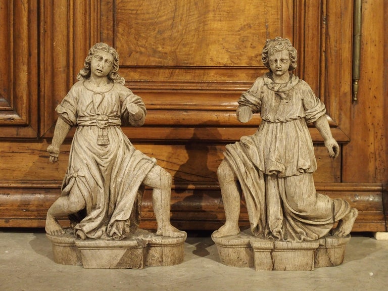 Beautiful Pair of Baroque Angels from France in Carved Oak For Sale at ...