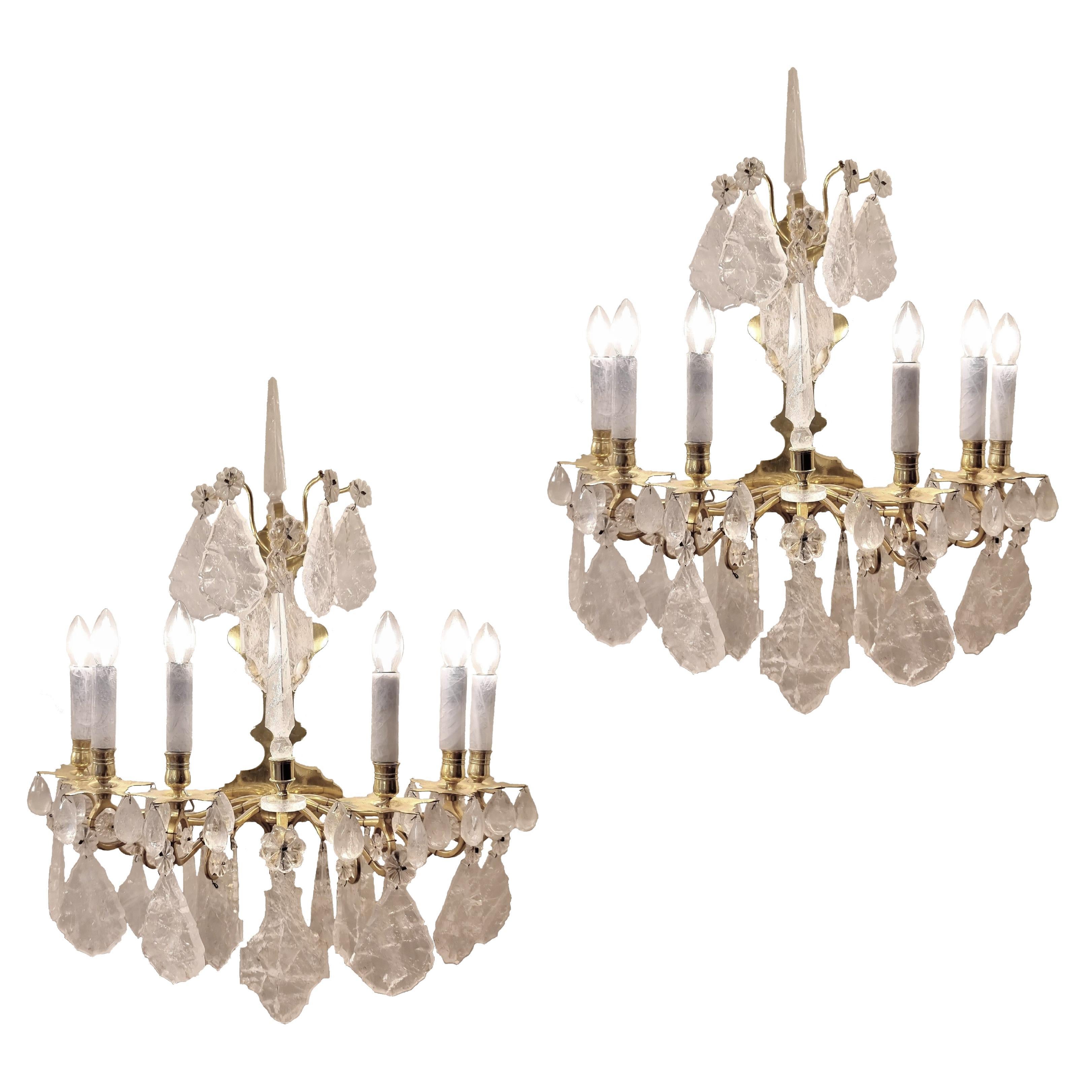 Unique Pair of Bronze and Rock Crystal Torcheres For Sale at 1stDibs