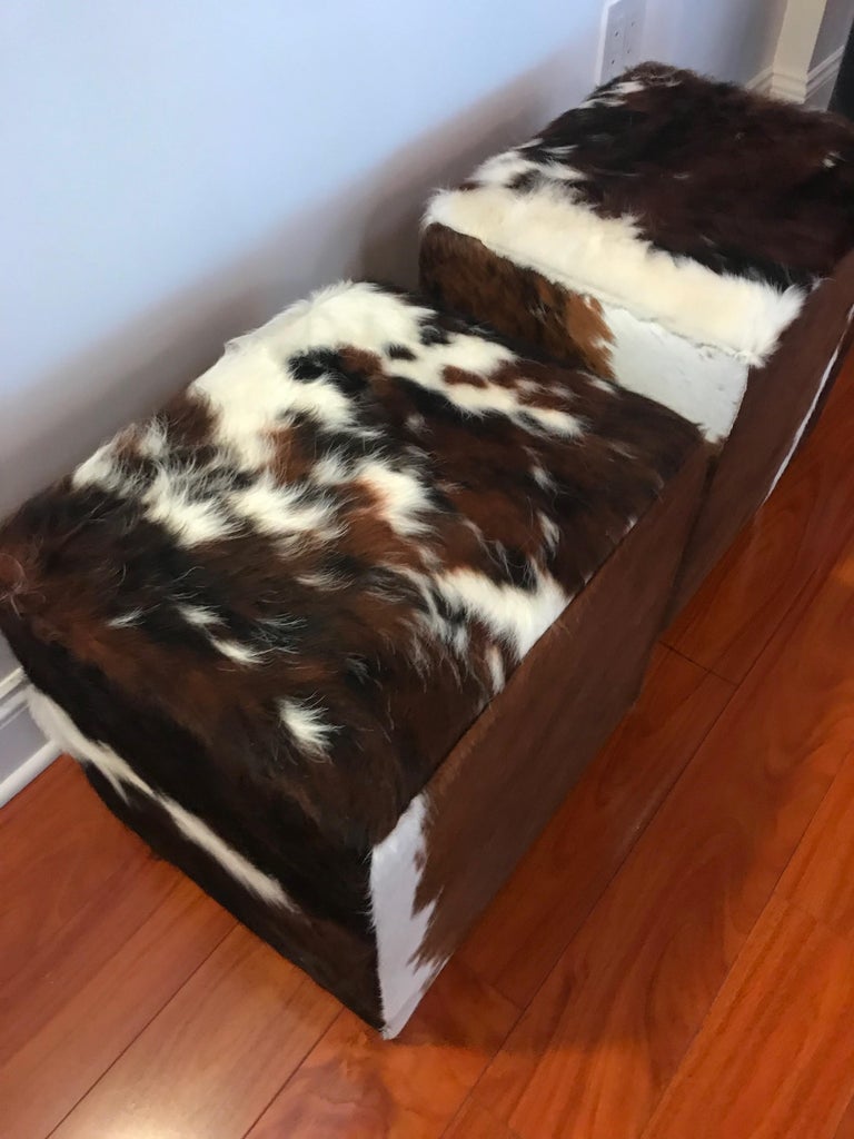 Beautiful Pair of Cow Hide Benches or Ottomans For Sale at 1stDibs