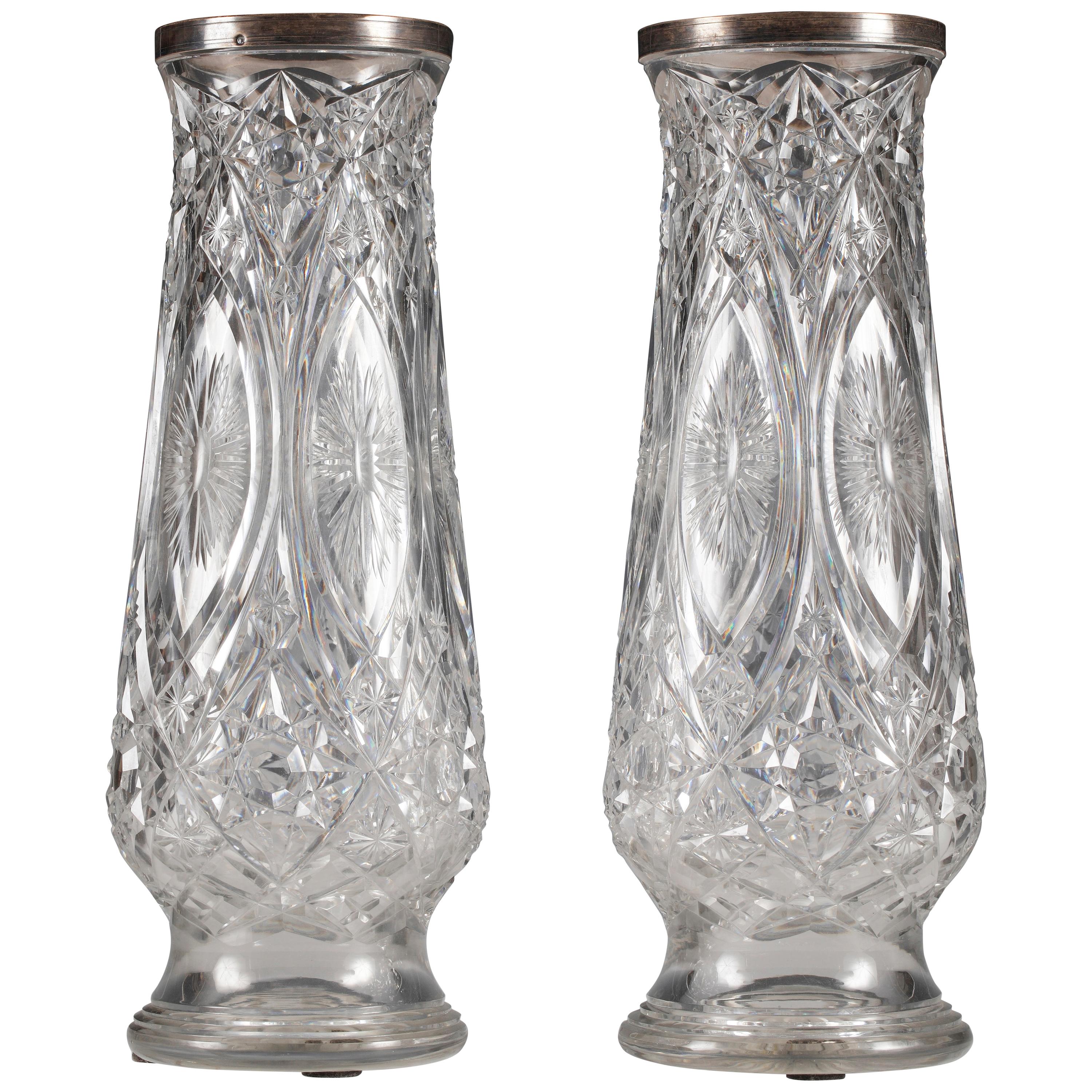 Pair of Baccarat Style Crystal Vases at 1stDibs