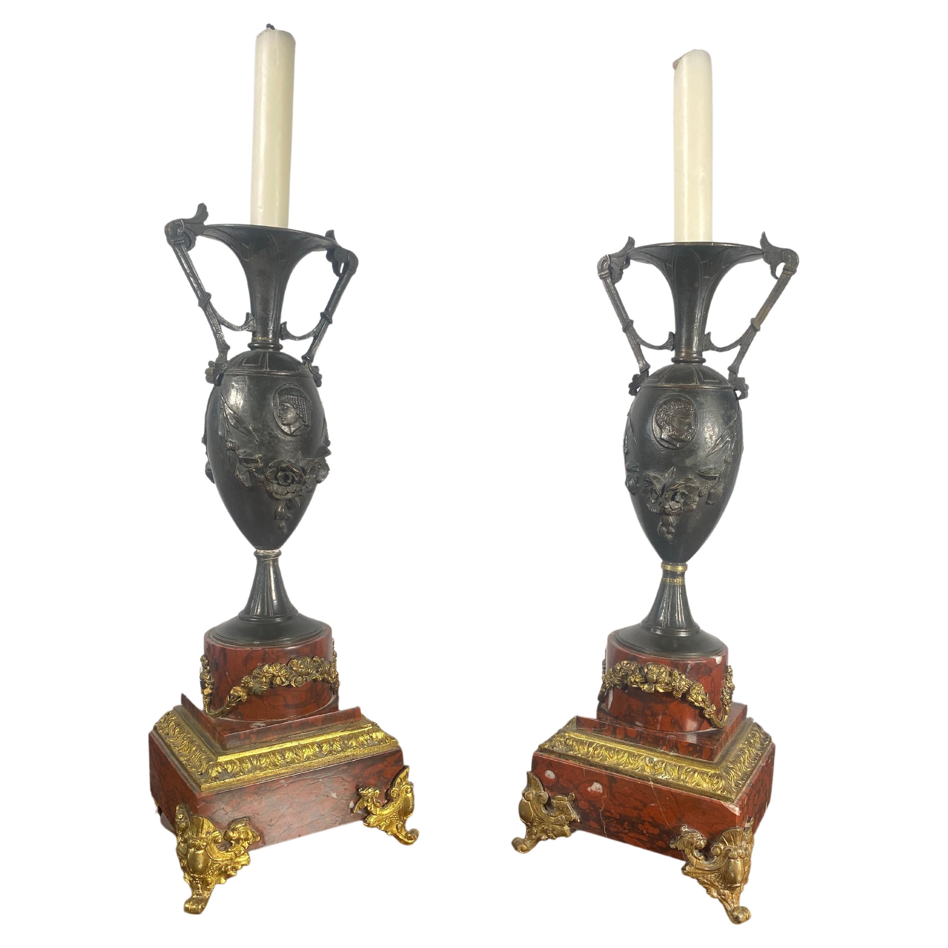 French Antique Charles X Pair of Ormolu Candlesticks For Sale at 1stDibs