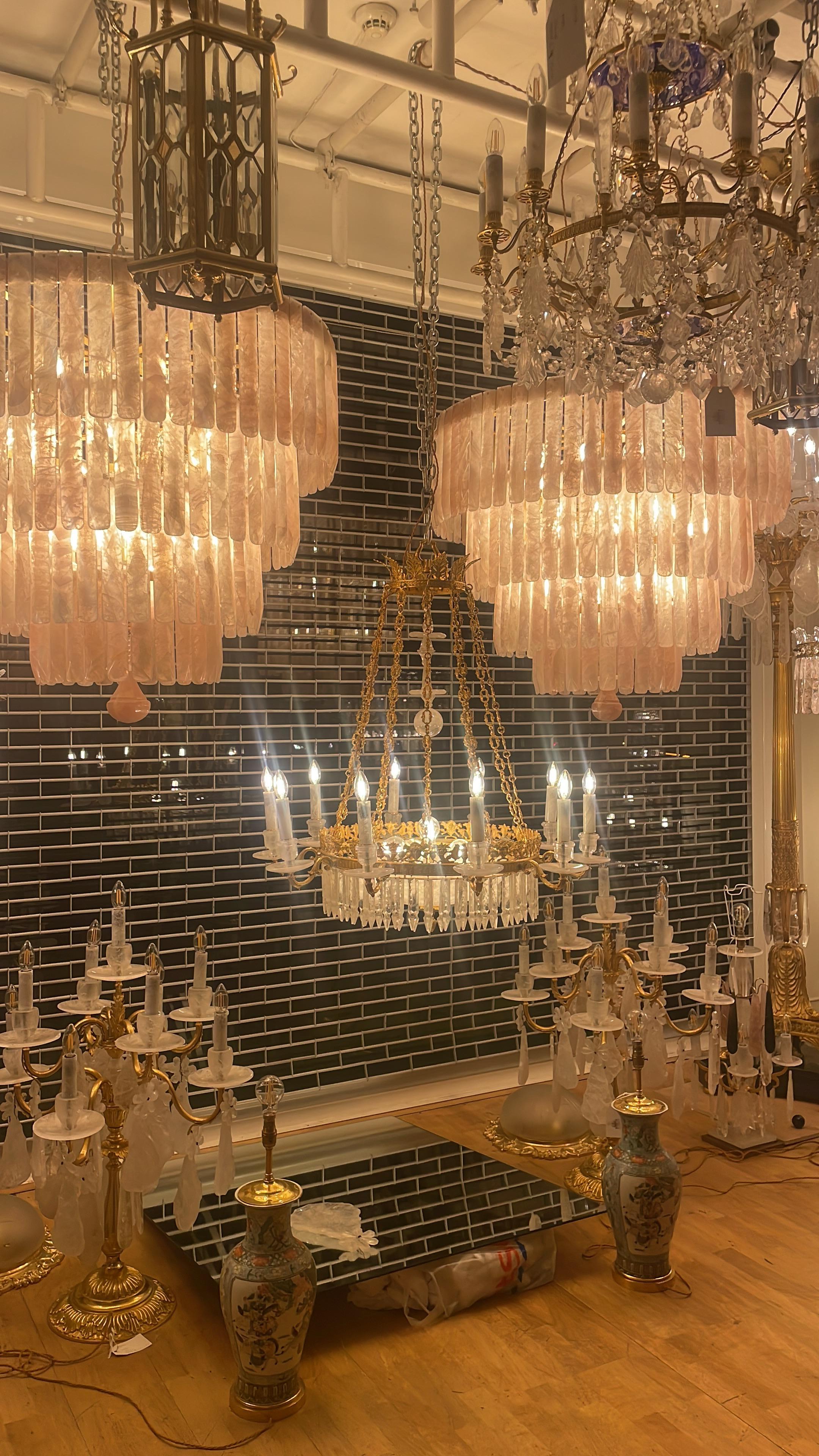 Beautiful Pair of Rose Quartz Rock Crystal Chandeliers For Sale at ...