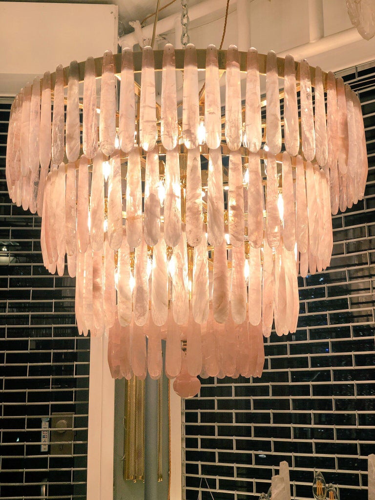 Beautiful Pair of Rose Quartz Rock Crystal Chandeliers For Sale at 1stdibs