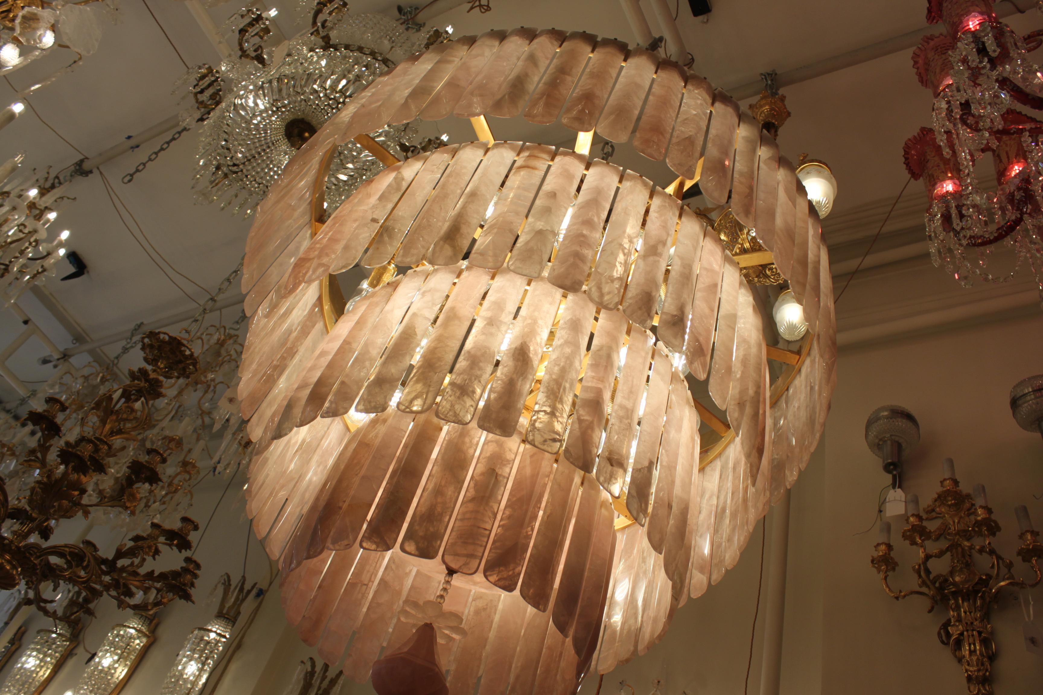 Beautiful Pair of Rose Quartz Rock Crystal Chandeliers For Sale at ...