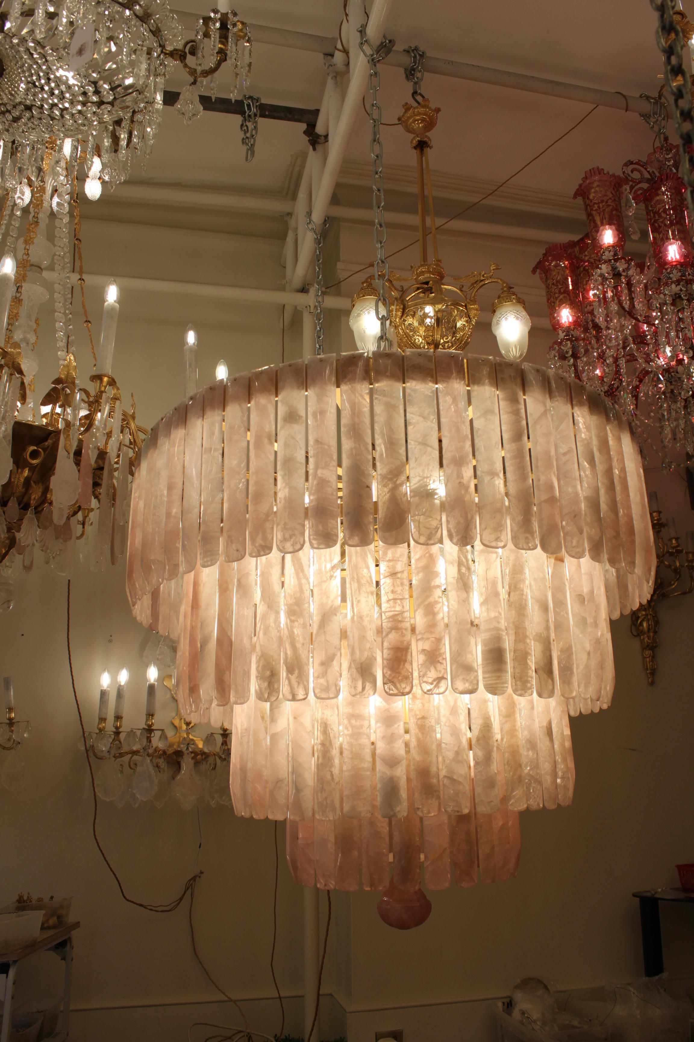 Beautiful Pair of Rose Quartz Rock Crystal Chandeliers For Sale at ...