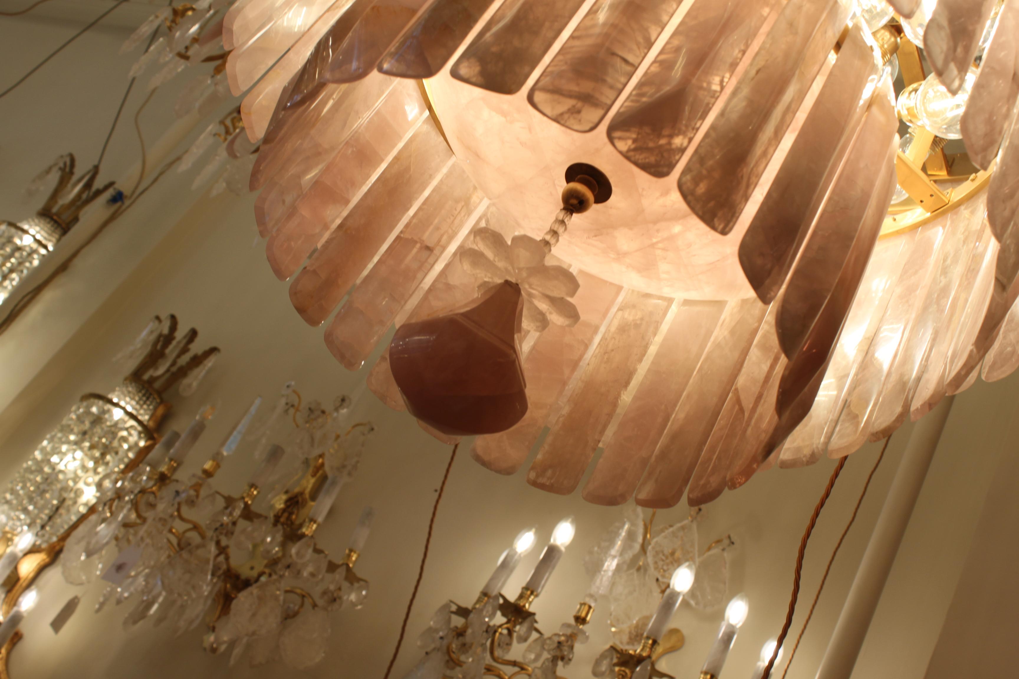 Beautiful Pair of Rose Quartz Rock Crystal Chandeliers For Sale at ...