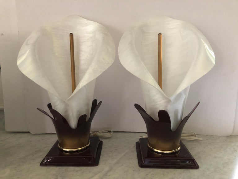 Beautiful Pair of Vintage Calla Lily Shaped Lamps by Armani at 1stDibs