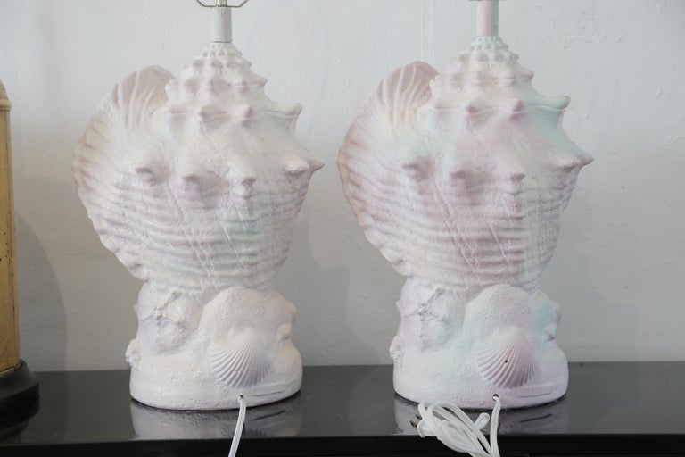 Beautiful Pair of Vintage Conch Shell Plaster Table Lamps at 1stDibs