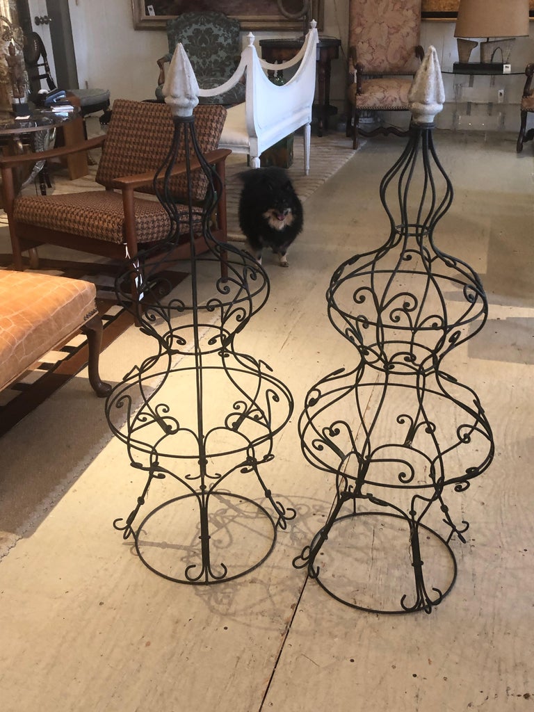 Beautiful Pair of Vintage Iron Topiaries Garden Ornaments with Stone ...