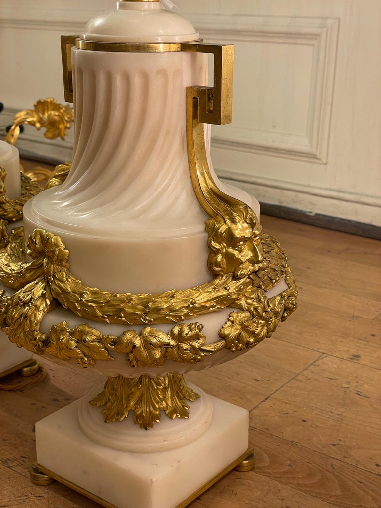 Beautiful Pair of White Marble Table Lamps with Bronze Garlands For ...