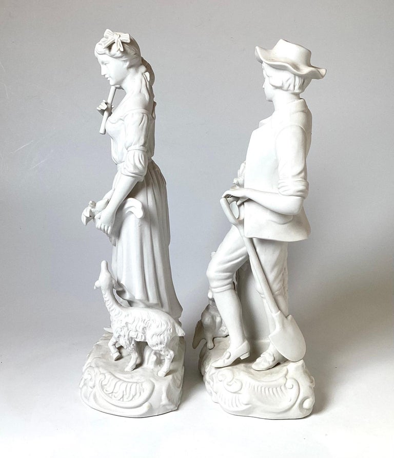 Beautiful Pair of White Porcelain Parian Figures For Sale at 1stDibs