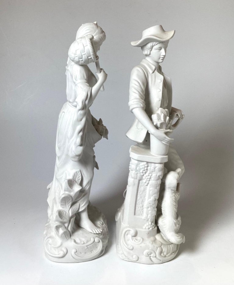 Beautiful Pair of White Porcelain Parian Figures For Sale at 1stDibs