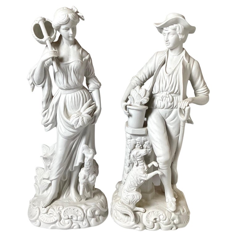 Beautiful Pair of White Porcelain Parian Figures For Sale at 1stDibs