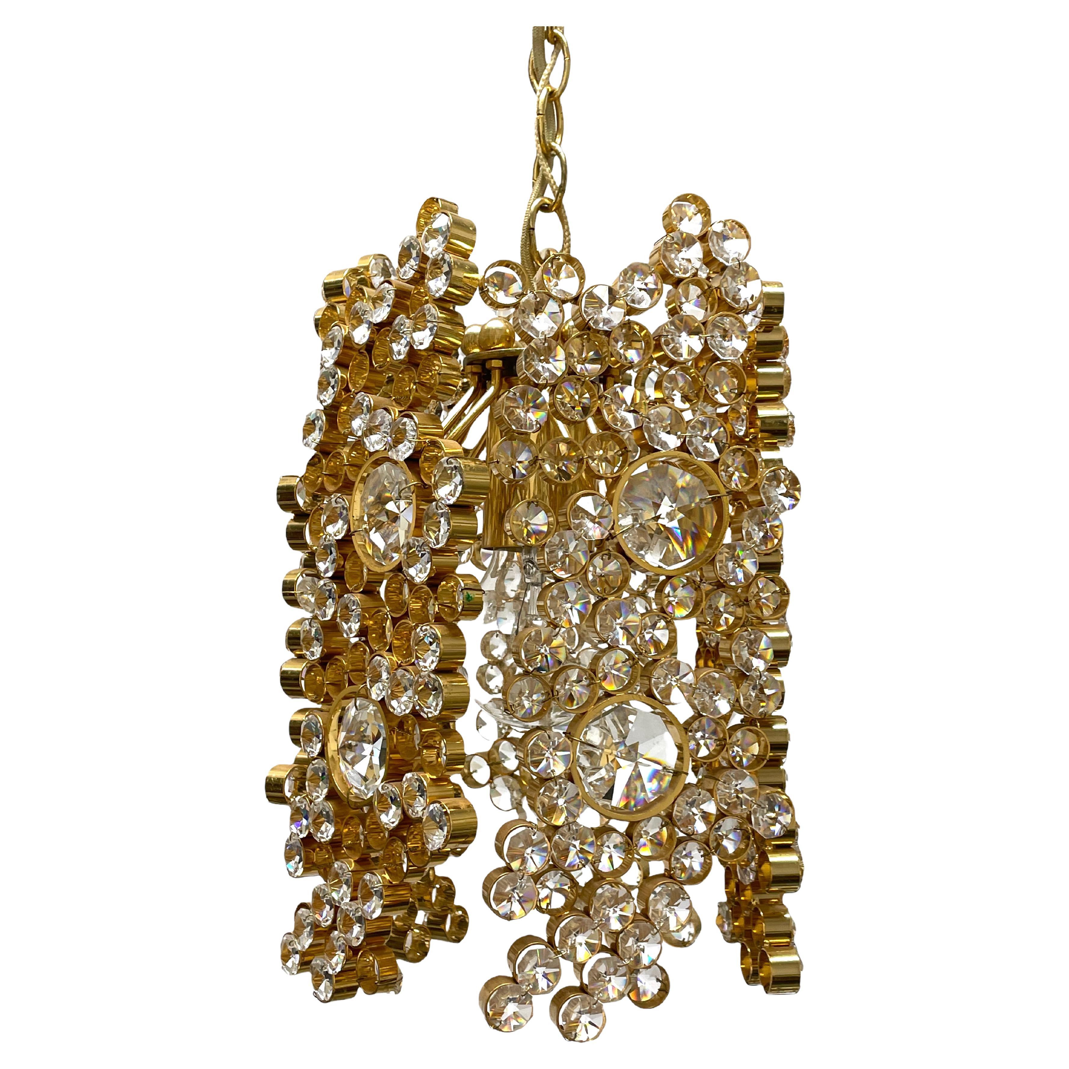 1960s Small Palwa Pendant Lamp with Heavy Brass Frame and Large Crystal ...