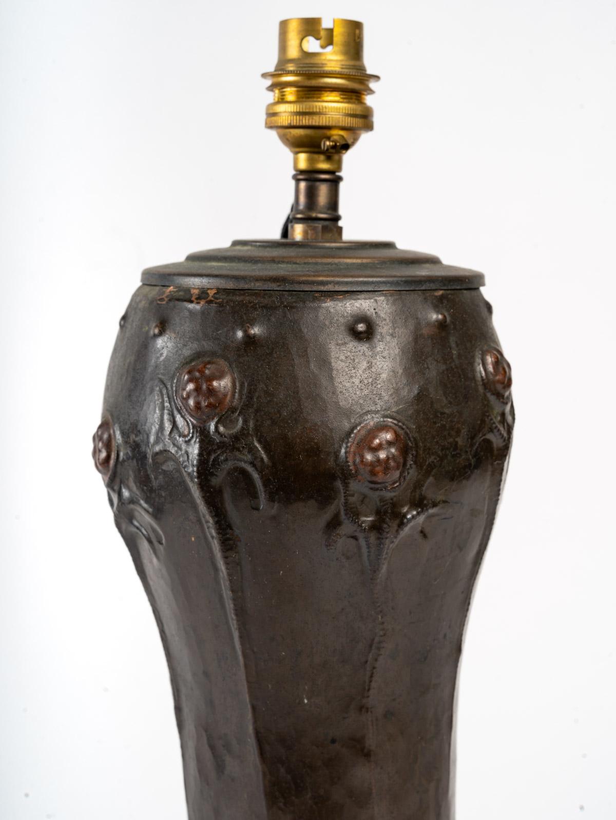 Beautiful patinated copper lamp base, Art Nouveau at 1stDibs