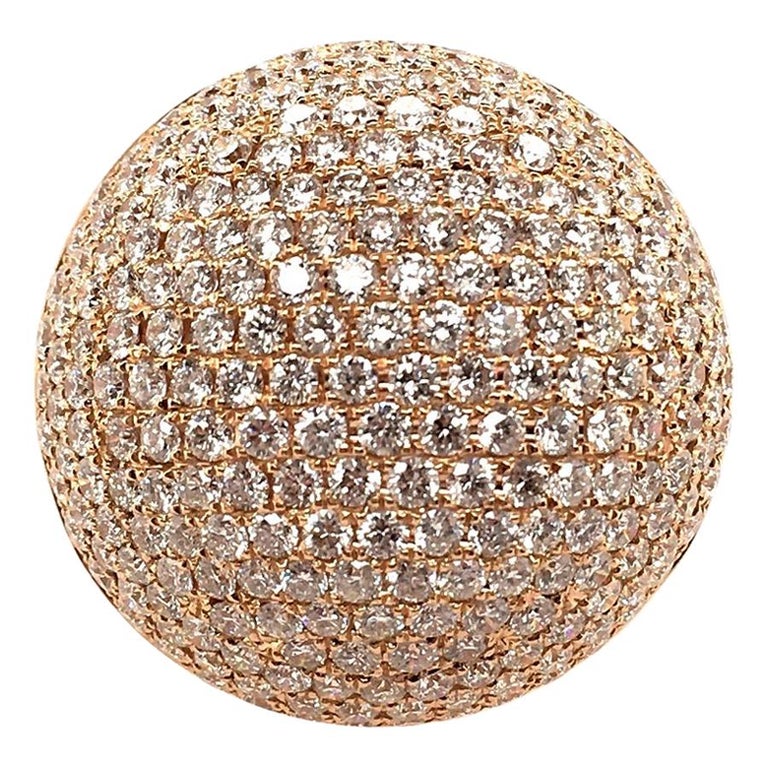 Pave Diamond and Rose Gold Dome Ring at 1stDibs