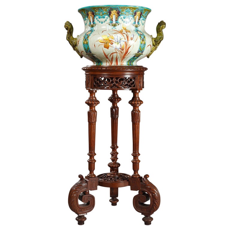 Beautiful Iris Planter by the Gien Manufacture, France, Circa 1880 For ...