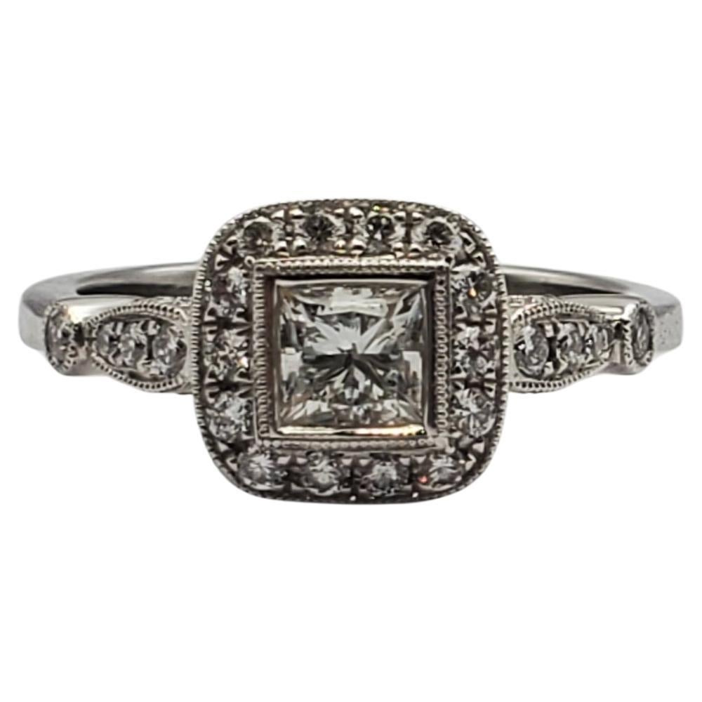Beautiful Platinum Princess Cut Center Halo Engagement Ring For Sale at ...
