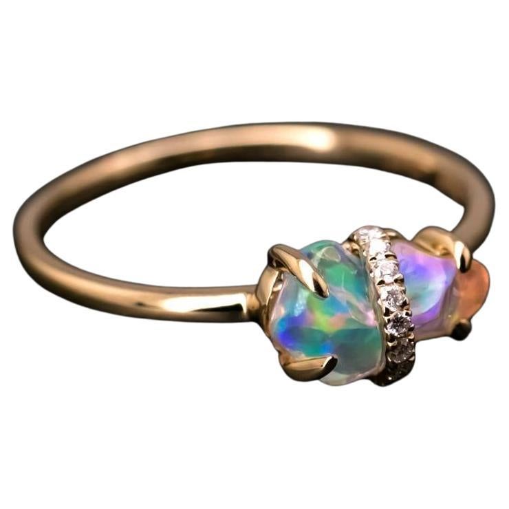 Beautiful Play of Color Mexican Fire Opal Engagement Ring 18K Yellow ...
