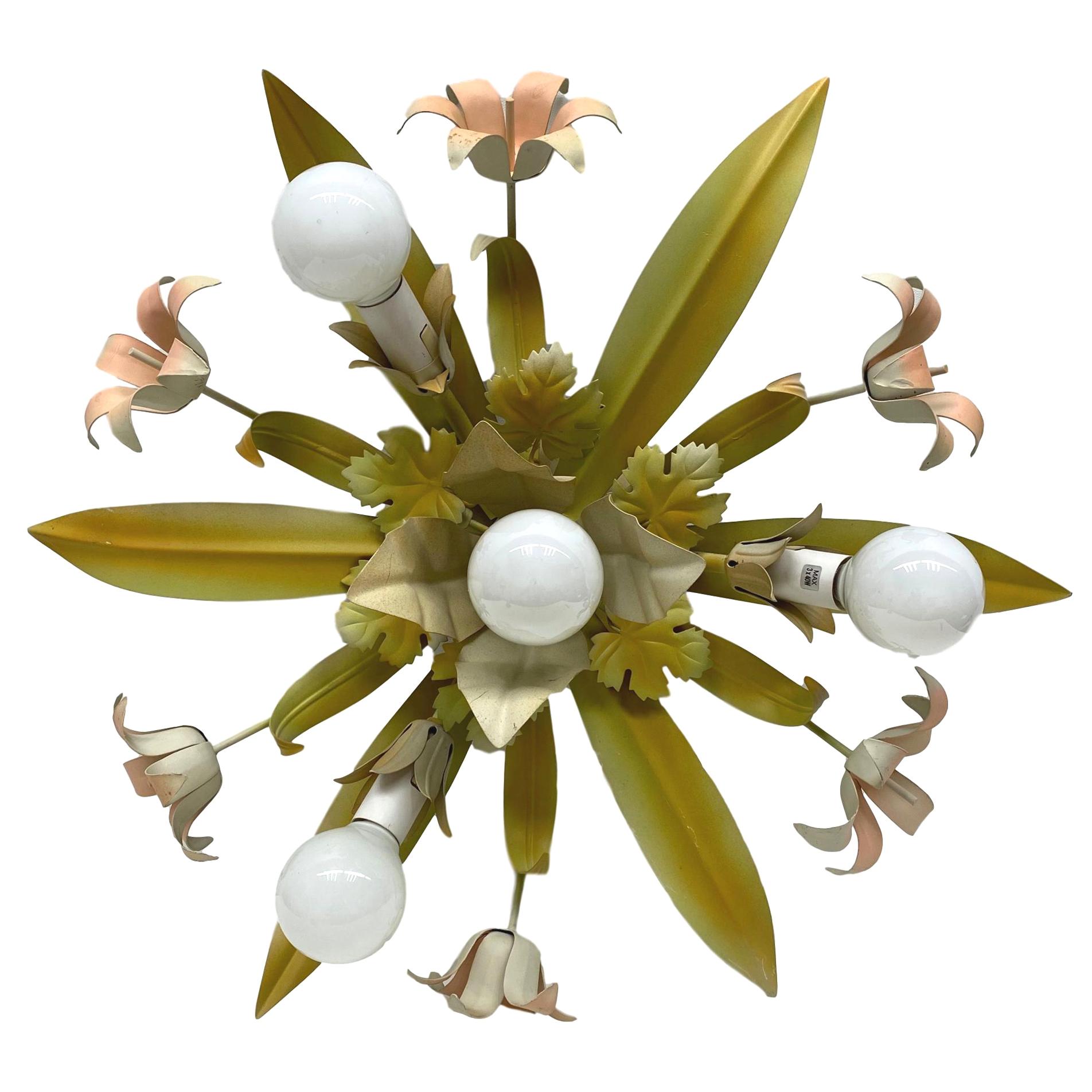 Beautiful Polychrome Leaf Flower Flush Mount Light Italy Florentine ...