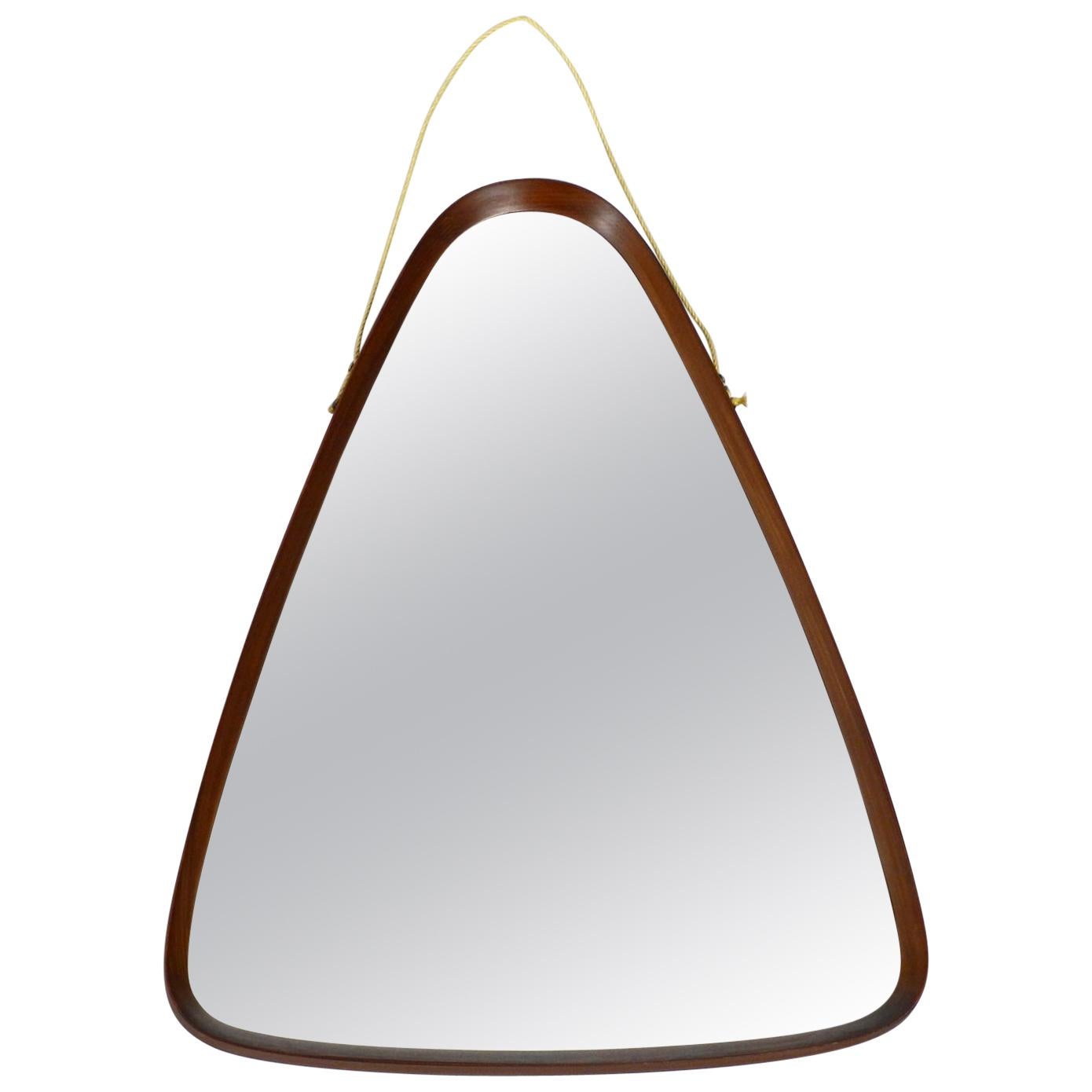 Beautiful Rare 1960s Italian Triangular Teak Wall Mirror at 1stDibs