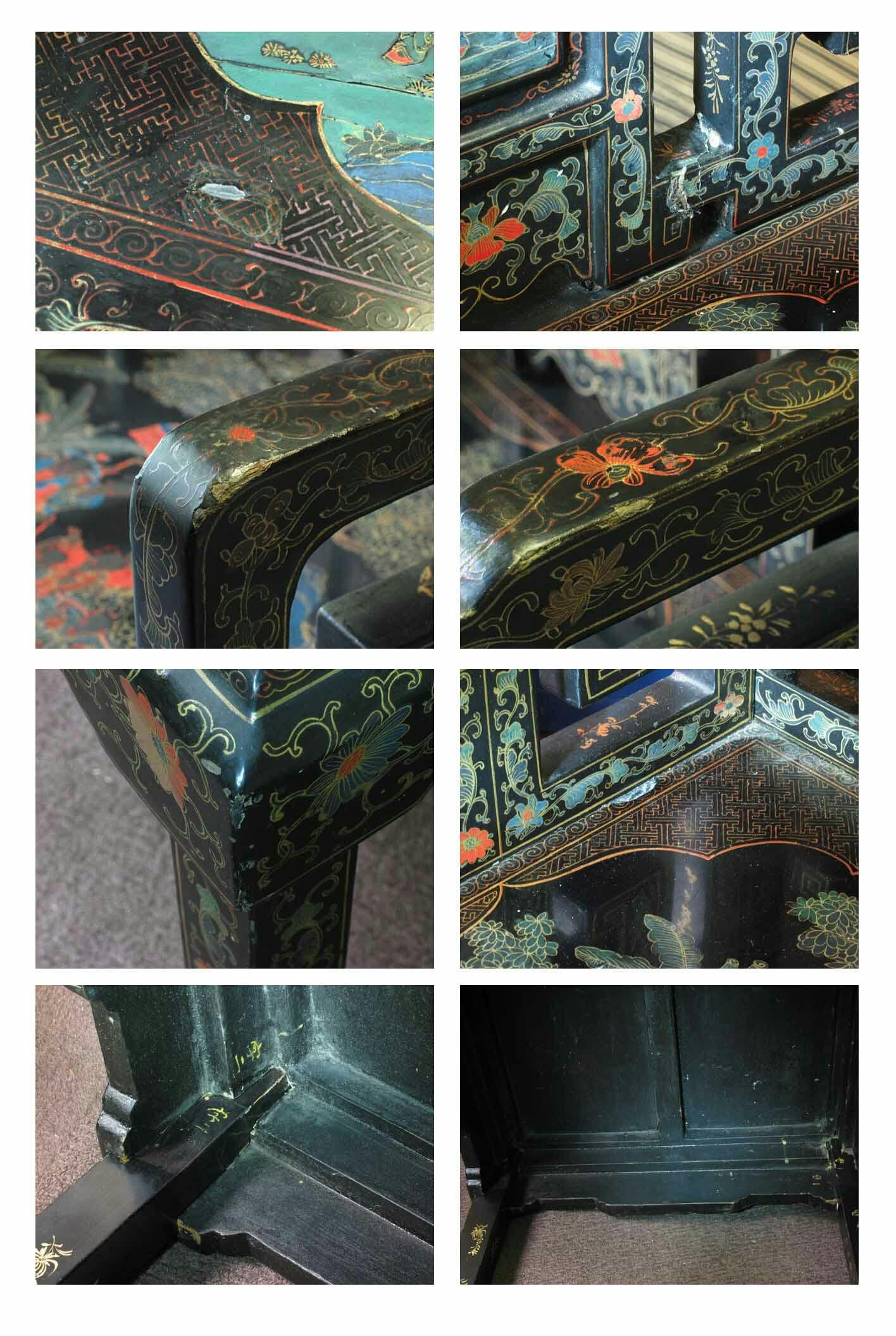 Beautiful and Rare Chinese Gilt Polychrome Decorated Black-Lacquered ...