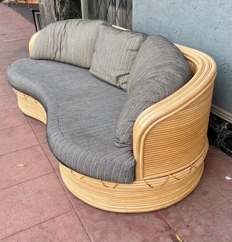 Beautiful and Rare Freeform Pencil Reed Rattan Sofa at 1stDibs