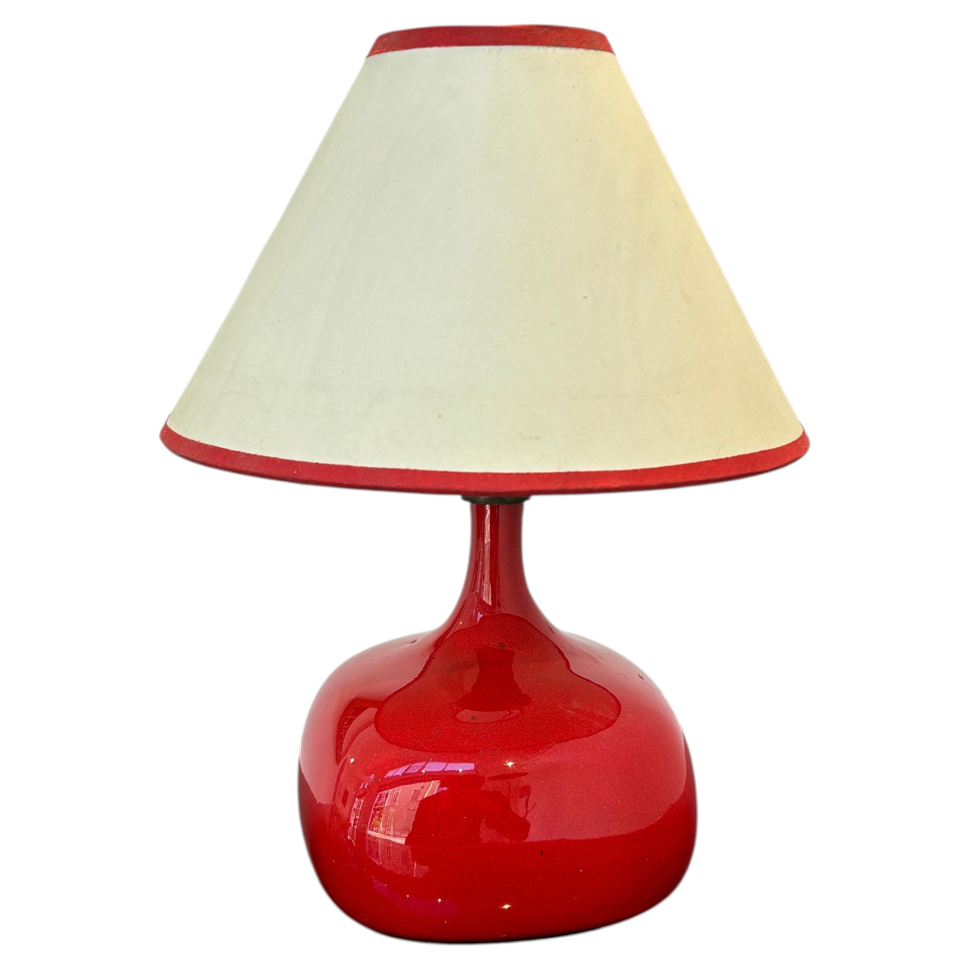 Max Idlas Red Ceramic Table Lamp, Ruelland Style French Mid-Century c ...