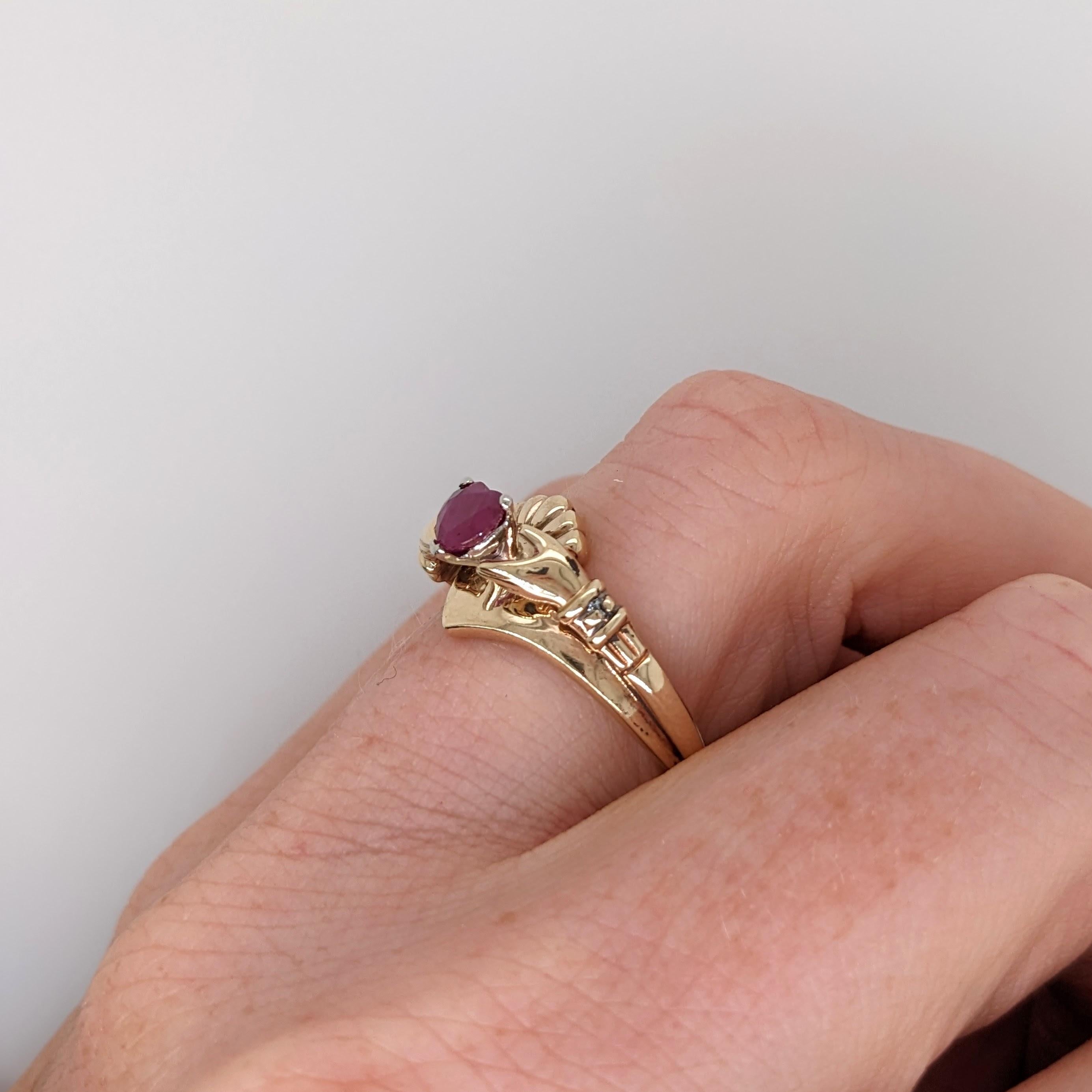 Beautiful Ruby Claddagh Ring in Solid 10K Yellow Gold Traditional Irish ...