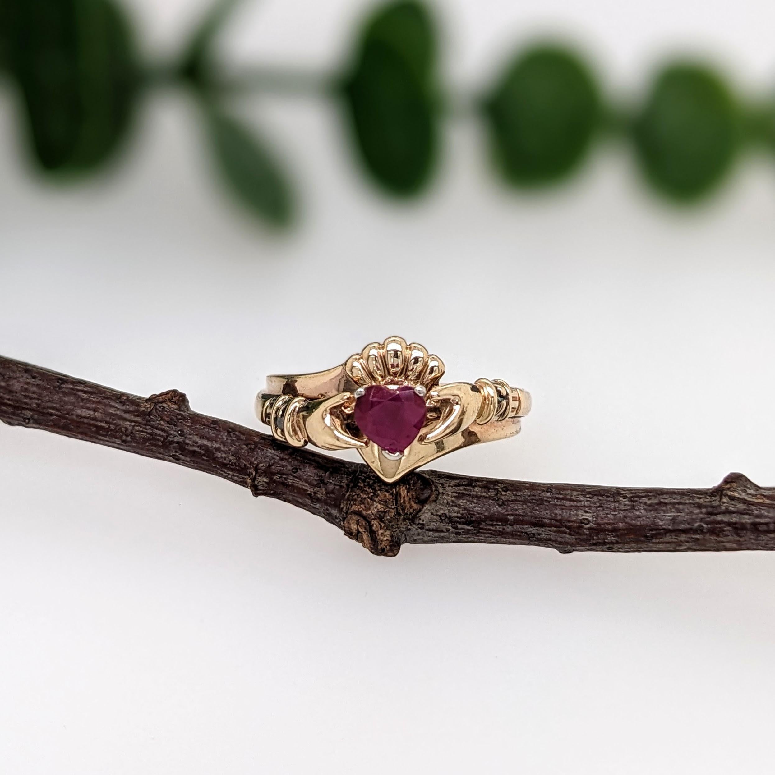 Beautiful Ruby Claddagh Ring in Solid 10K Yellow Gold Traditional Irish ...