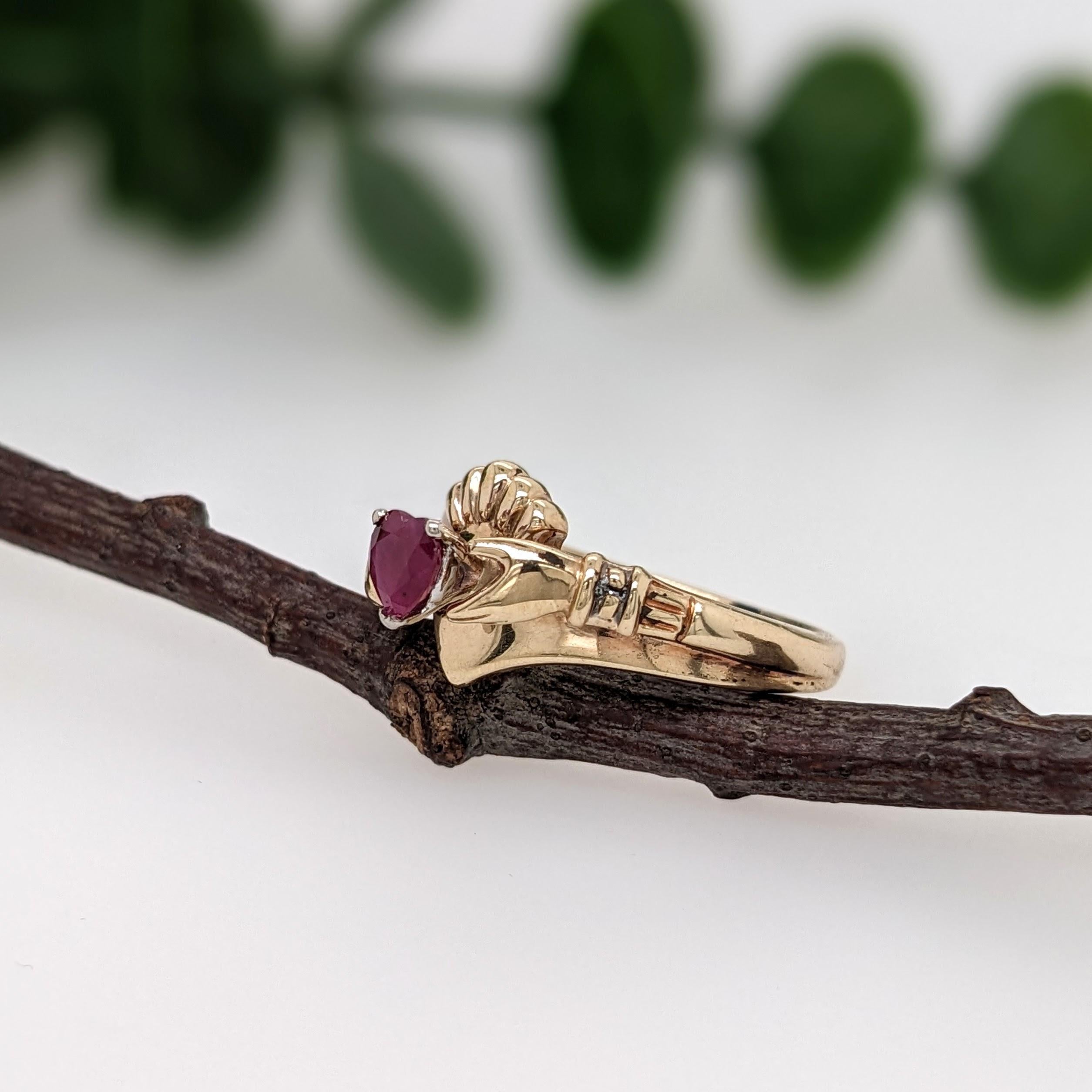 Beautiful Ruby Claddagh Ring in Solid 10K Yellow Gold Traditional Irish ...