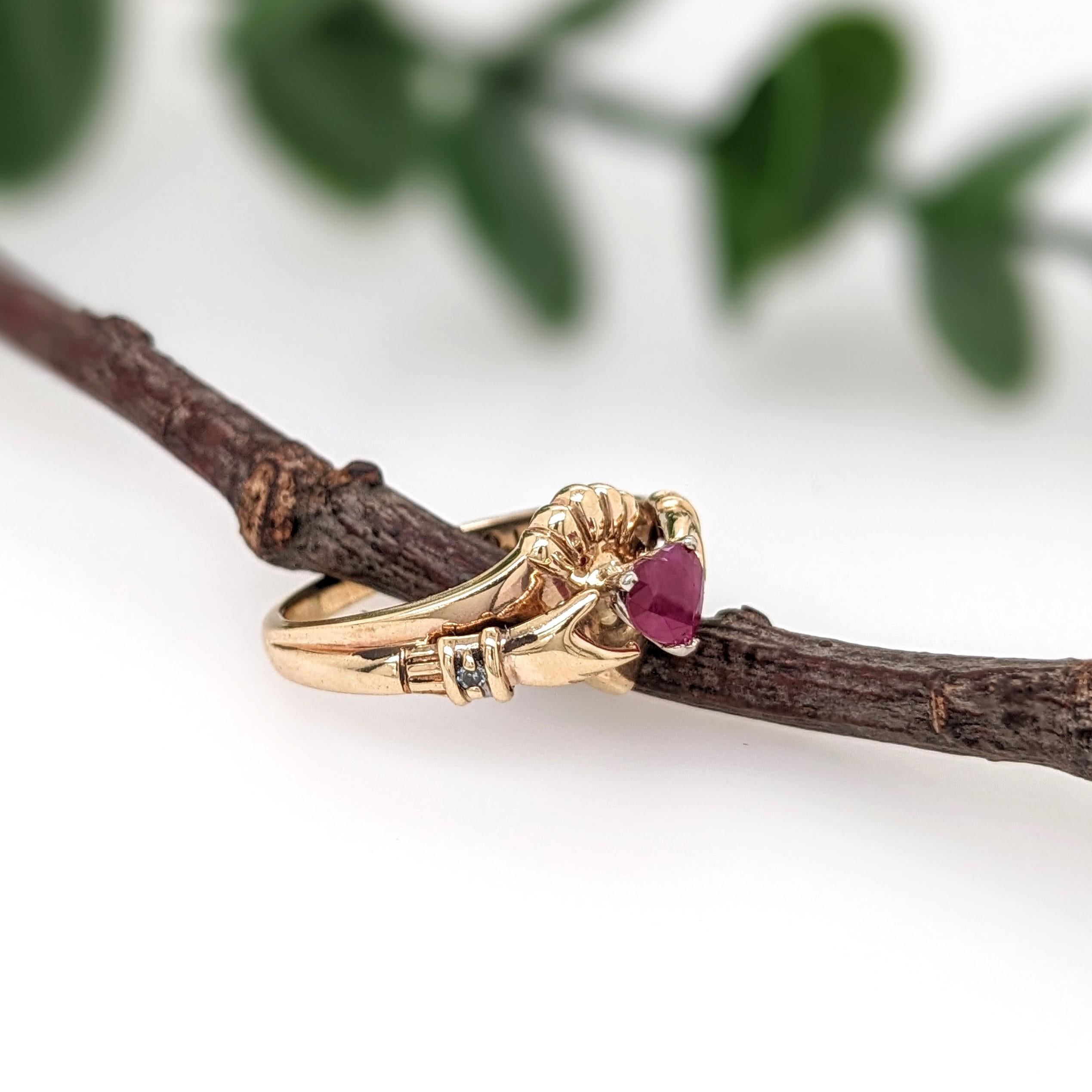 Beautiful Ruby Claddagh Ring in Solid 10K Yellow Gold Traditional Irish ...