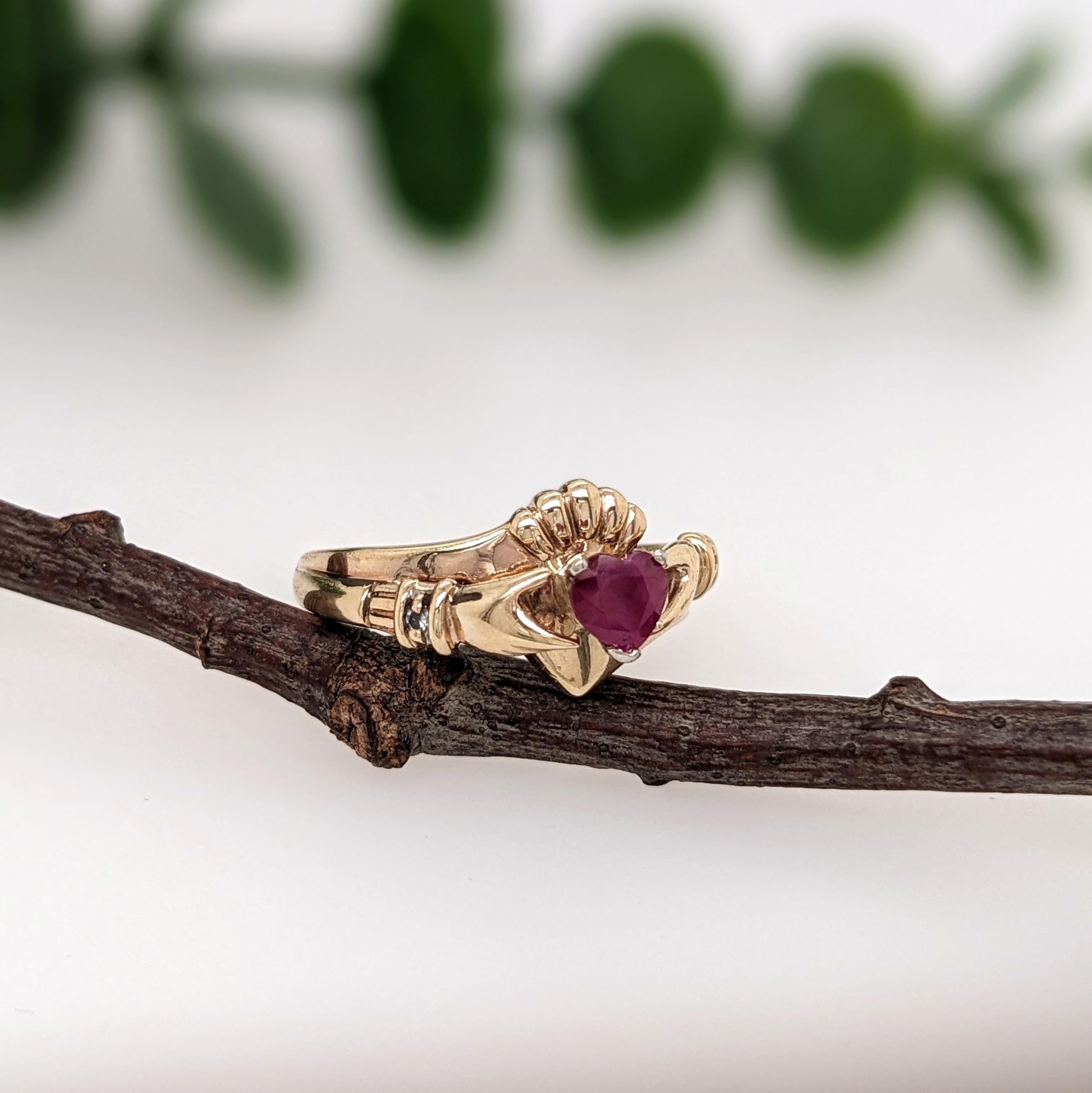 Beautiful Ruby Claddagh Ring in Solid 10K Yellow Gold Traditional Irish ...