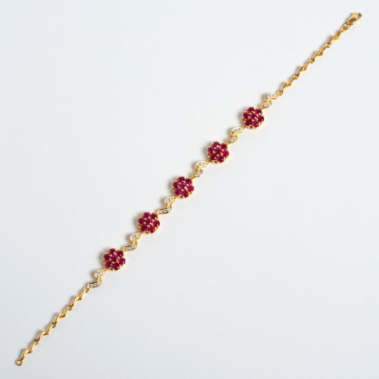 Beautiful Ruby and Diamond Bracelet, 18k Yellow Gold, Ideal Gift for a ...
