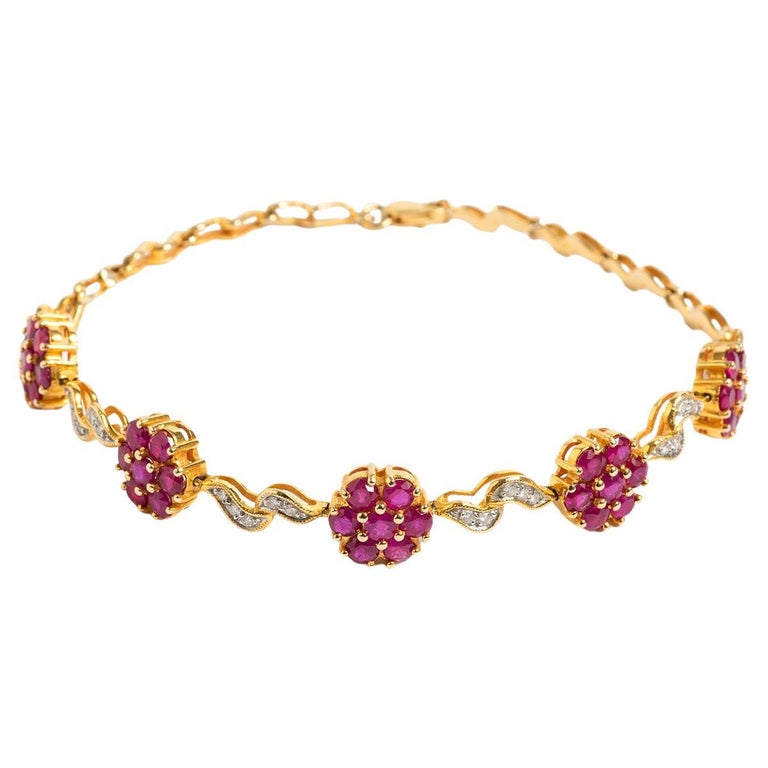 Beautiful Ruby and Diamond Bracelet, 18k Yellow Gold, Ideal Gift for a ...