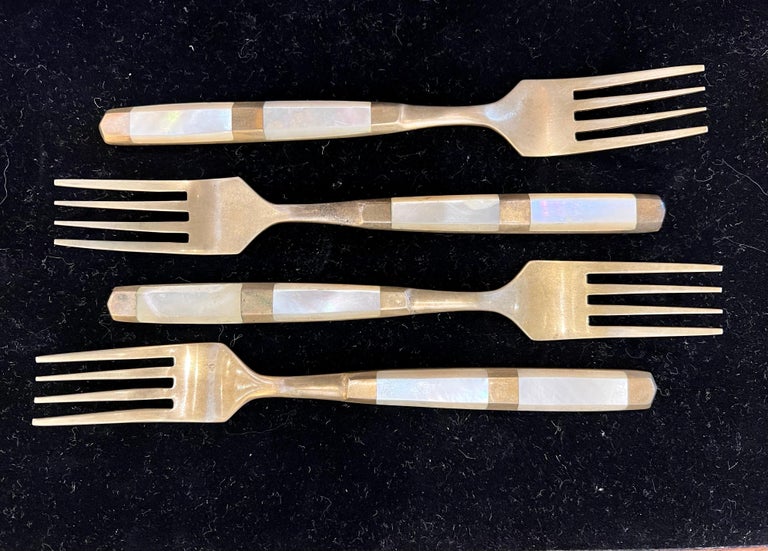 Beautiful Set for 4 Brass and Mother of Pearl Flatware at 1stDibs