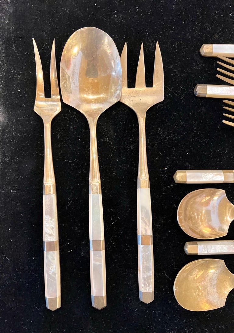 Beautiful Set for 4 Brass and Mother of Pearl Flatware at 1stDibs