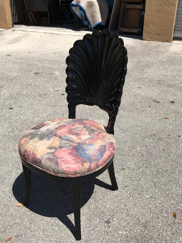 Beautiful Set of Eight Italian Ebonized Venetian Grotto Shell Back ...