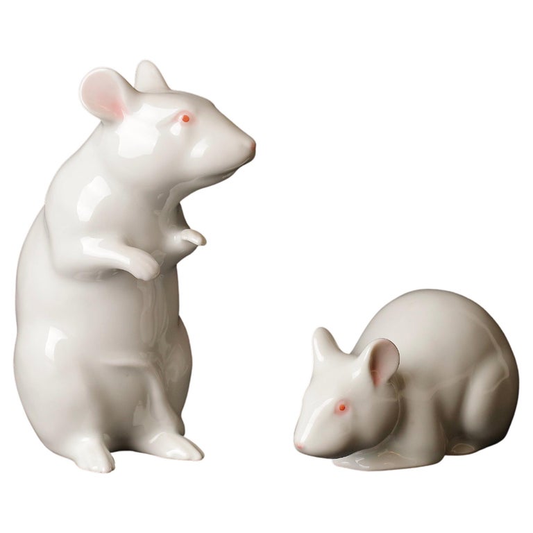 Beautiful Signed Miniature Porcelain Mice Pair Okimono Object For Sale ...