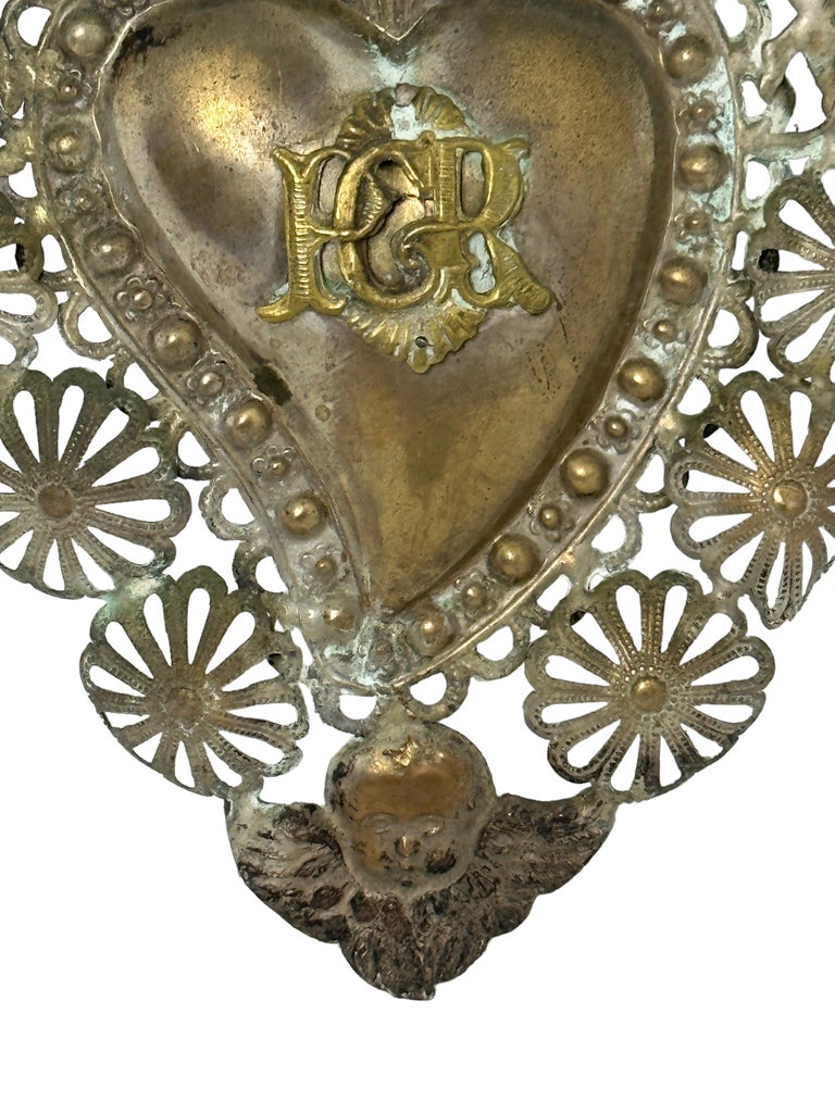 Beautiful Silver Sacred Heart Ex Voto Monogramed, Antique European ...