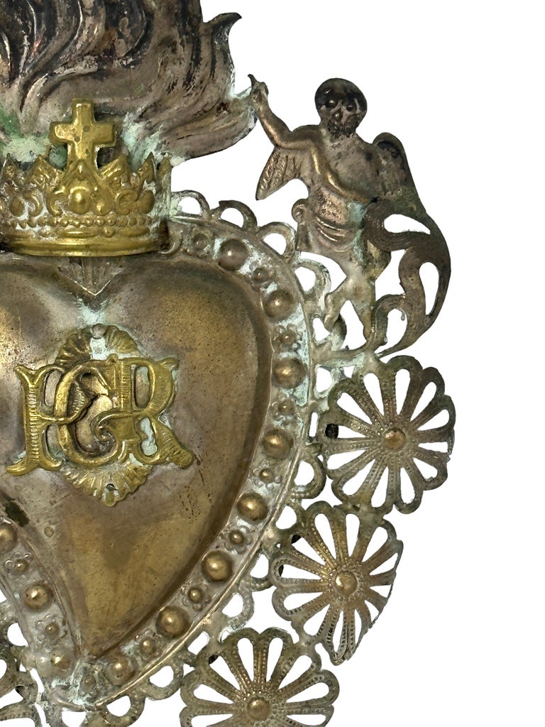 Beautiful Silver Sacred Heart Ex Voto Monogramed, Antique European ...