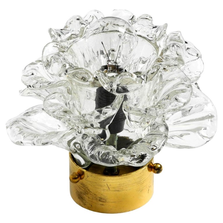 Beautiful Small Floral 1960s Glass Ceiling or Wall Lamp with Brass Base ...